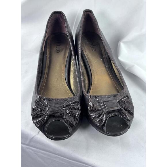 Rialto | Shoes | Rialto Dark Brown Peep Toe 2 Kitten Heel Pumps Snake ...